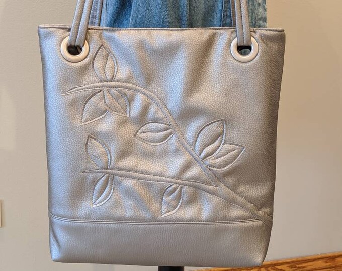 Silver Handbag, Grey Handbag, Silver Tote Bag With Pockets, Vegan ...