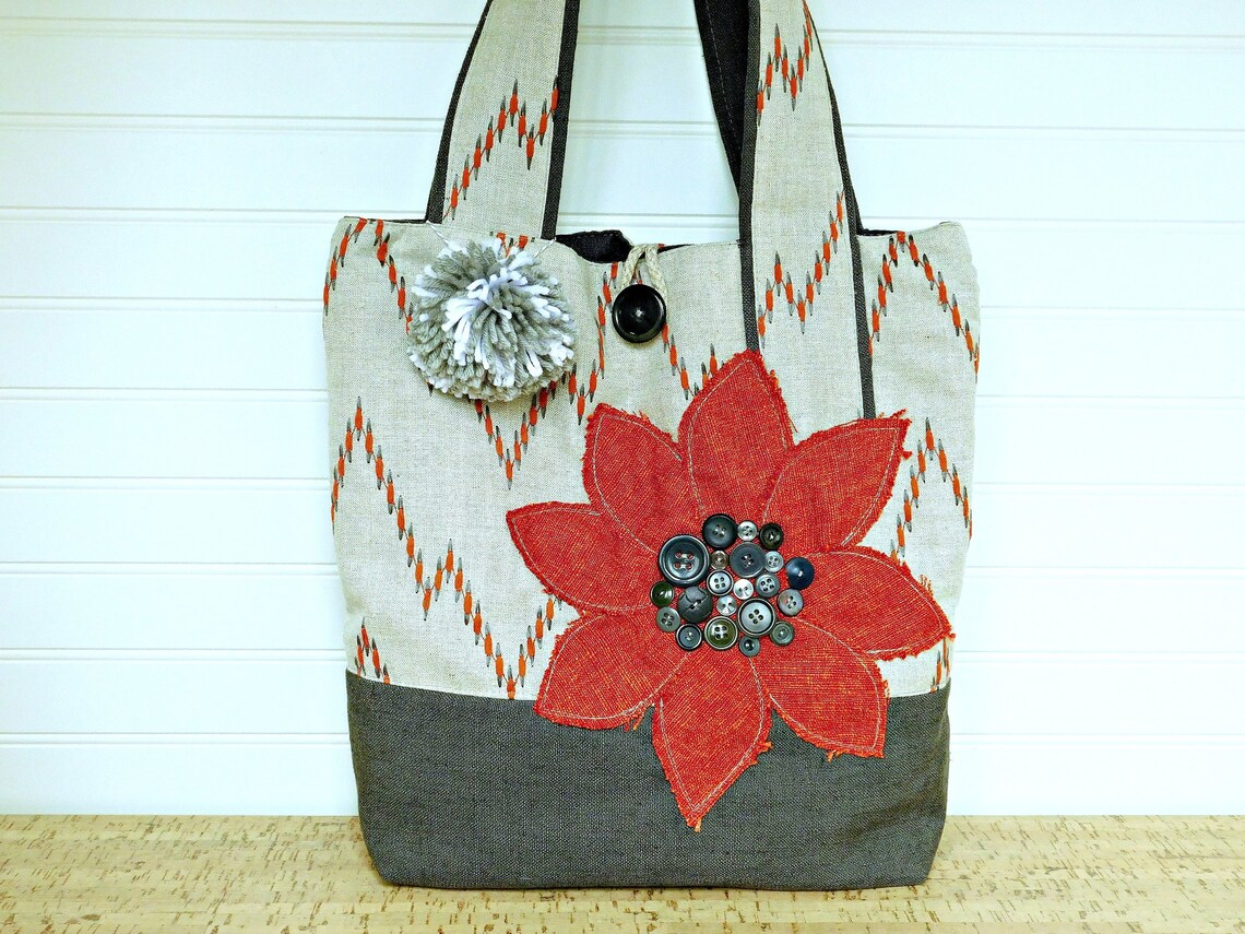 Fabric Tote Bag for Work Bag for Women Fabric Purse Pompom Tote Bag ...
