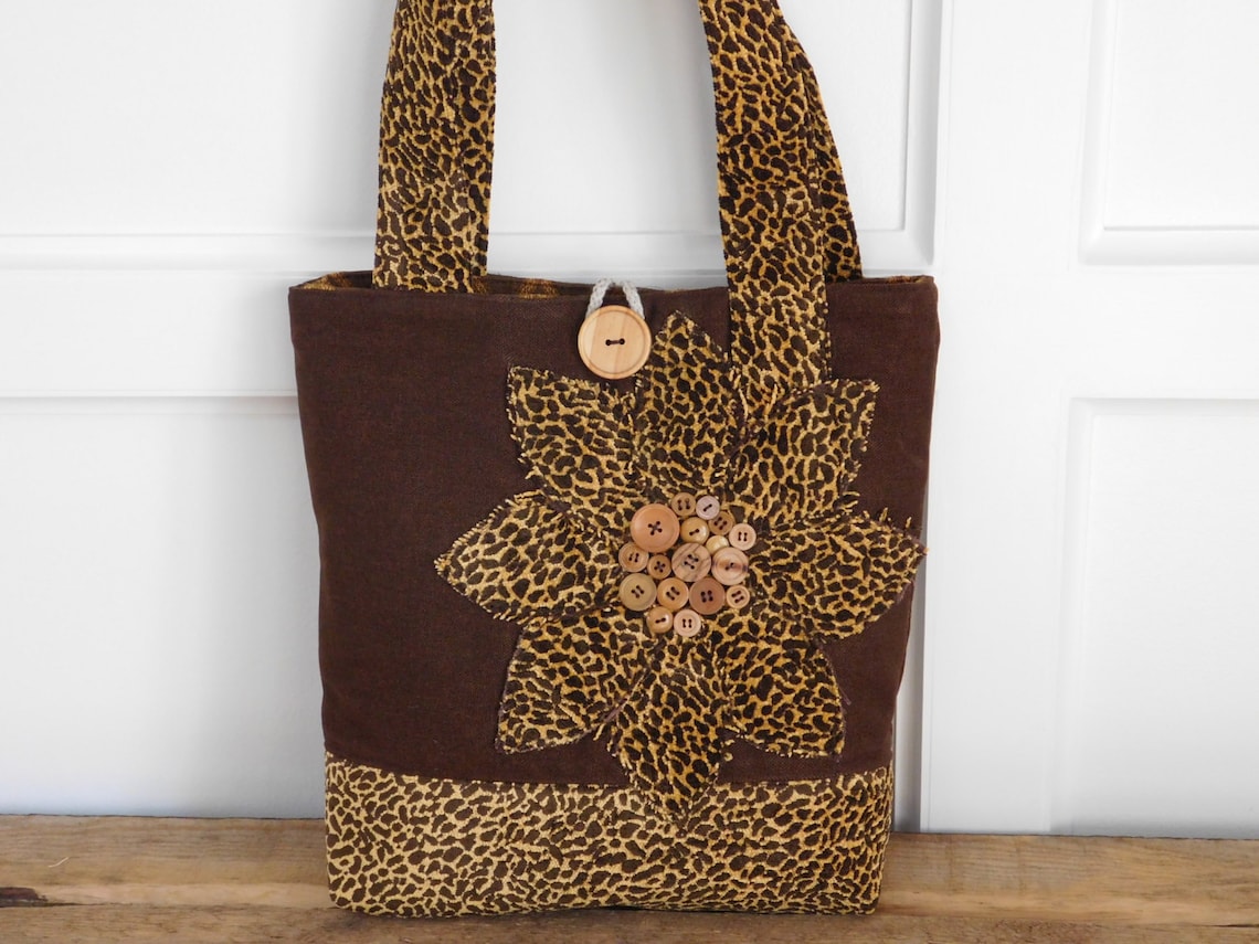 Large Tote Bag, Cheetah Tote Bag, Browntote Bag, Brown Handbag, Fabric ...