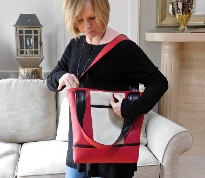 Red Leather Purse for Women Red Handbag, Womens Work Bag, Black White ...