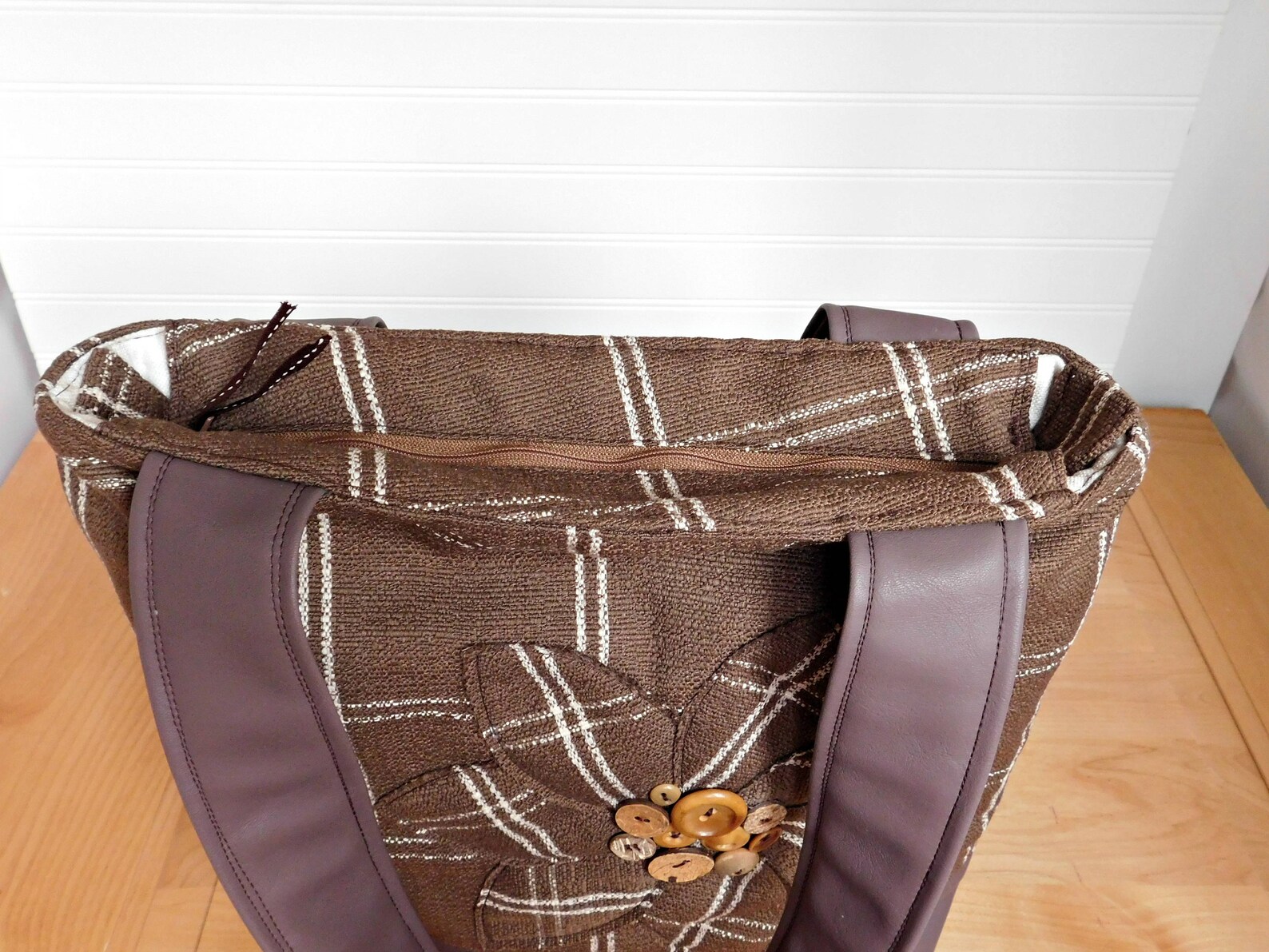 Brown Handbag Tote, Fall Purse, Plaid Purse, Tote With Zipper, Large ...