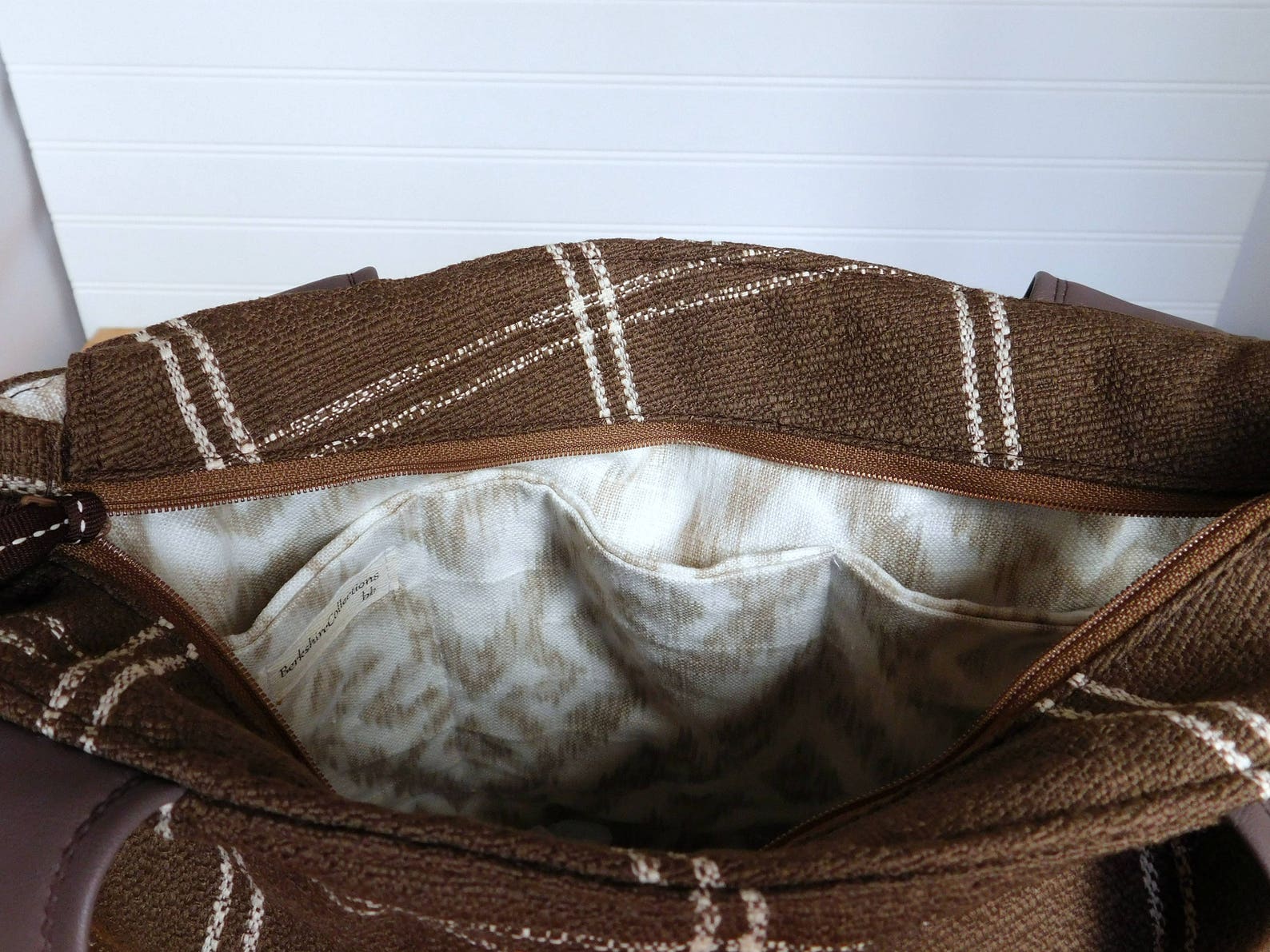 Brown Handbag Tote, Fall Purse, Plaid Purse, Tote With Zipper, Large ...