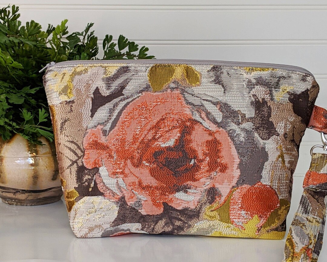 Coral Clutch Bag, Silver Evening Bag, Floral Wedding Purse for Bride ...