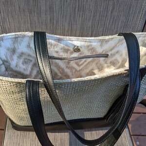 Black Leather and Woven Rattan Shoulder Bag, Large Top Handle Purse ...