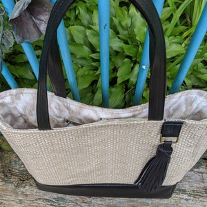 Black Leather and Woven Rattan Shoulder Bag, Large Top Handle Purse ...