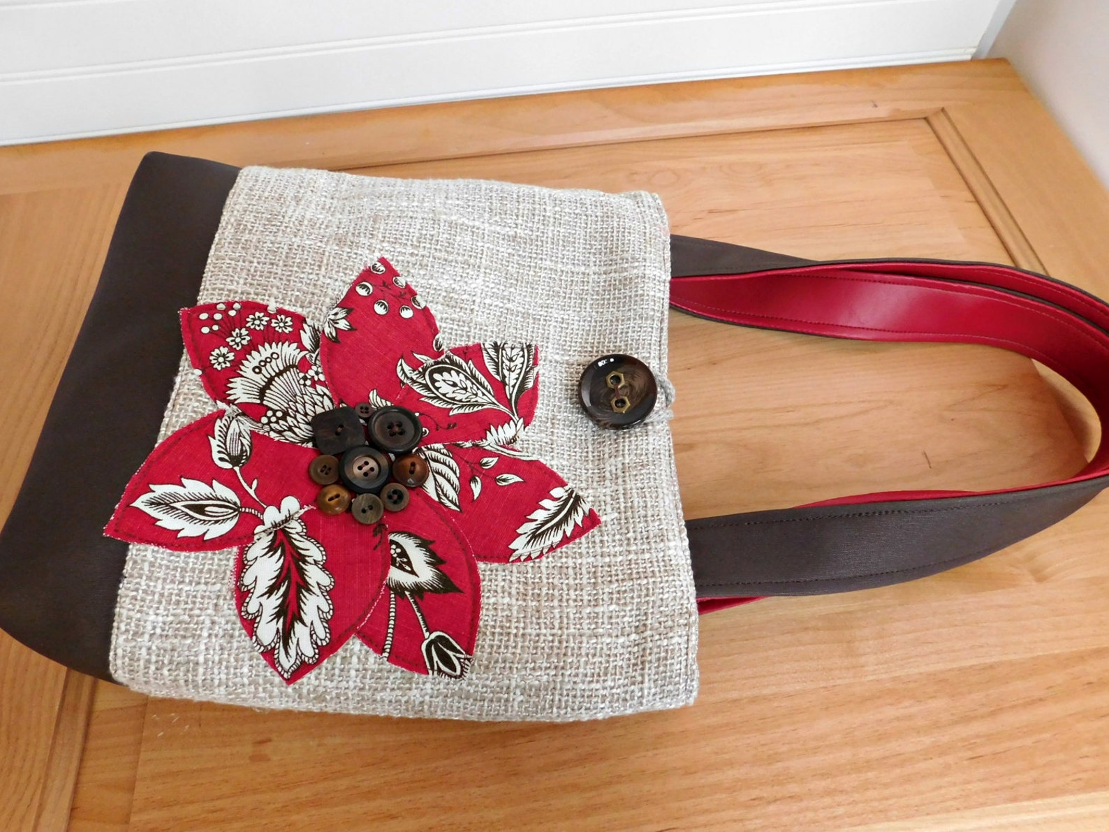 Canvas Tote Bag With Pockets Work Bag for Women Red Handbag | Etsy