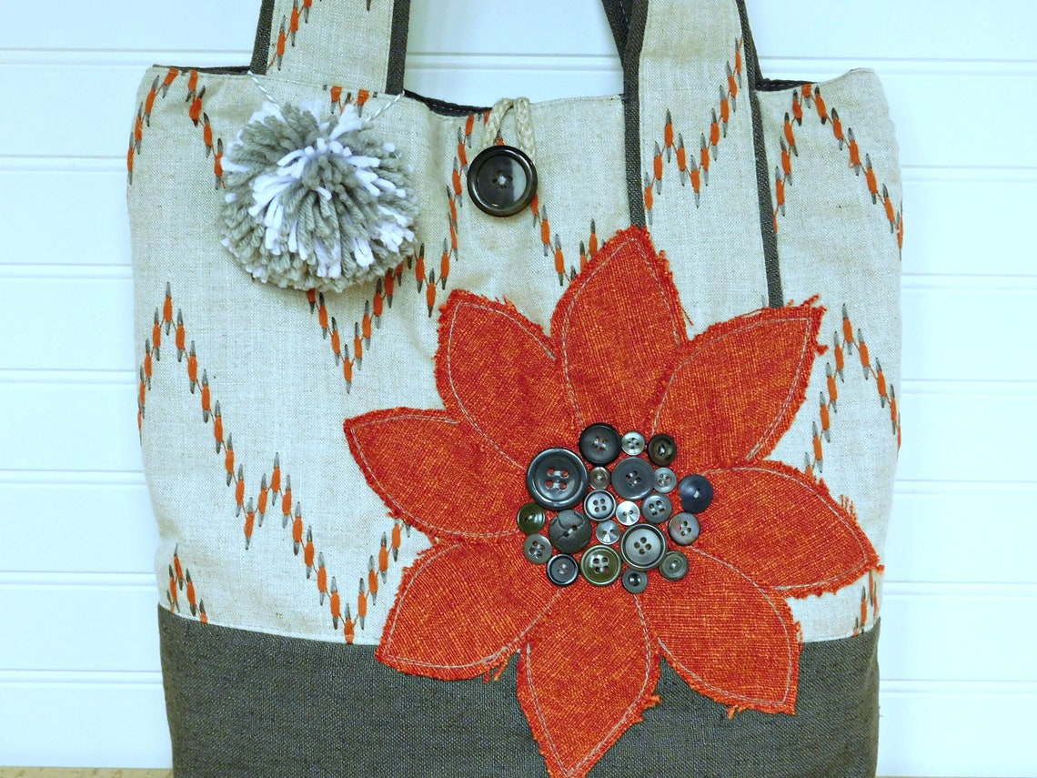 Fabric Tote Bag for Work Bag for Women Fabric Purse Pompom Tote Bag ...