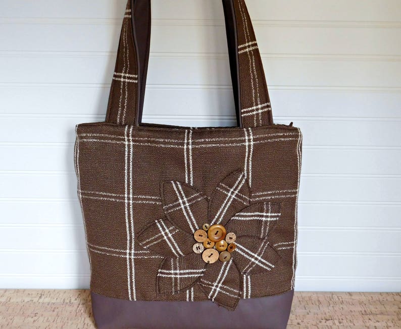 Brown Handbag Tote Fall Purse Plaid Purse Tote with | Etsy