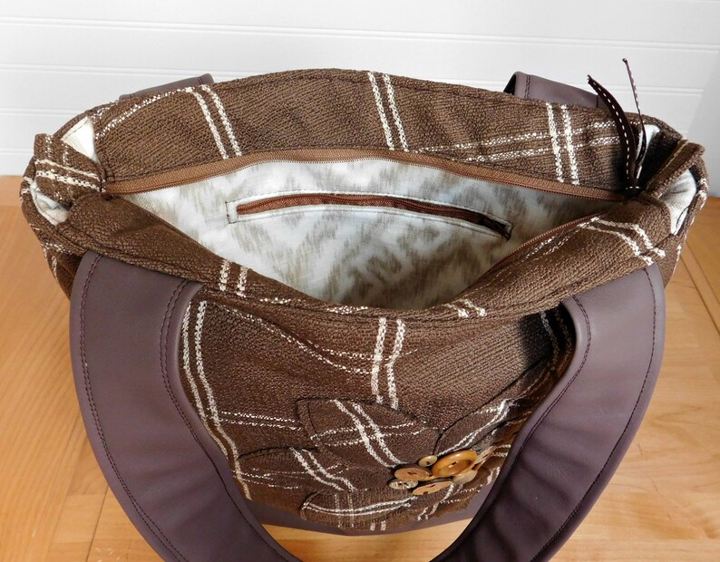 Brown Handbag Tote, Fall Purse, Plaid Purse, Tote With Zipper, Large ...