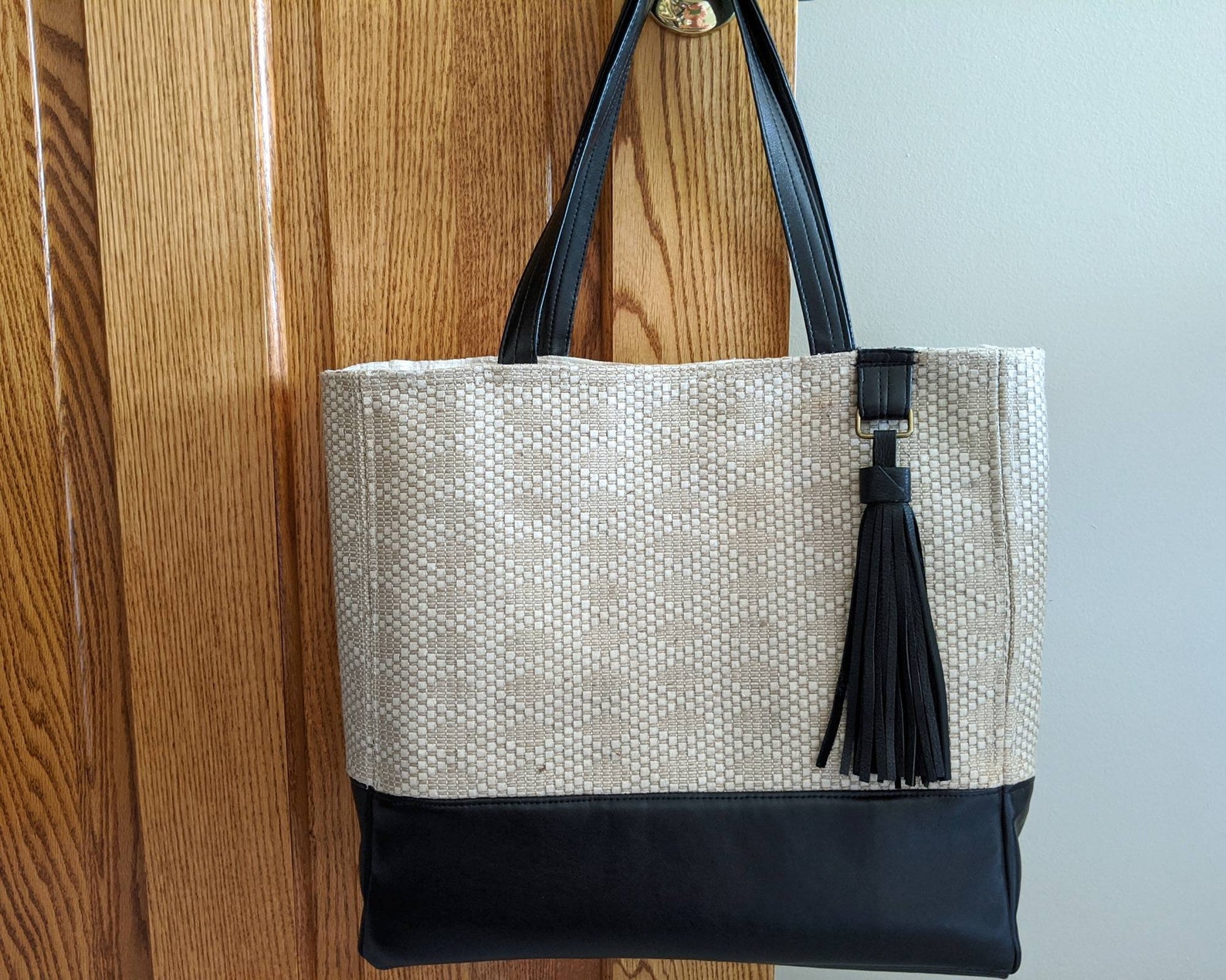 Black Leather and Woven Rattan Shoulder Bag Large Top Handle - Etsy