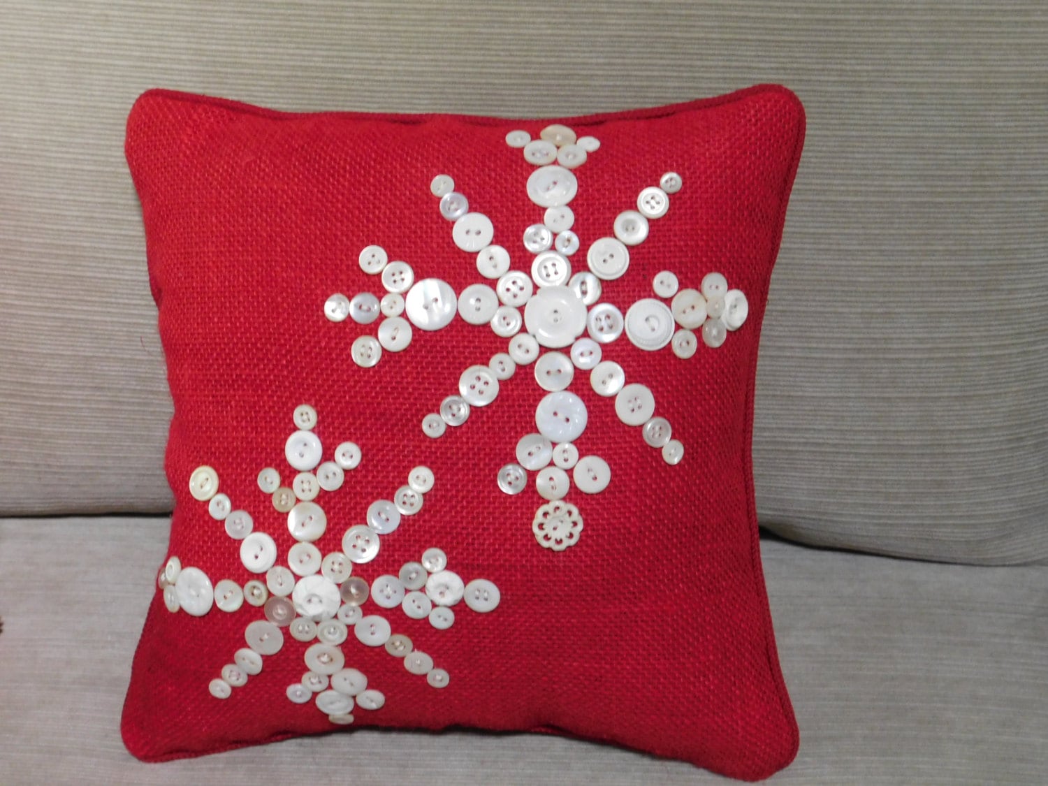 Snowflake Pillow Holiday Decor Red Burlap Pillow Christmas - Etsy