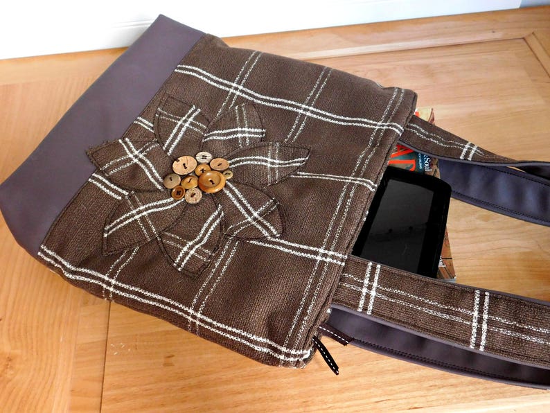 Brown Handbag Tote, Fall Purse, Plaid Purse, Tote With Zipper, Large ...