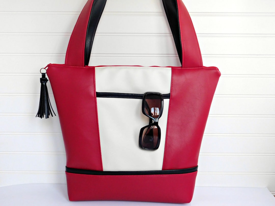 Red Leather Purse for Women Red Handbag, Womens Work Bag, Black White ...