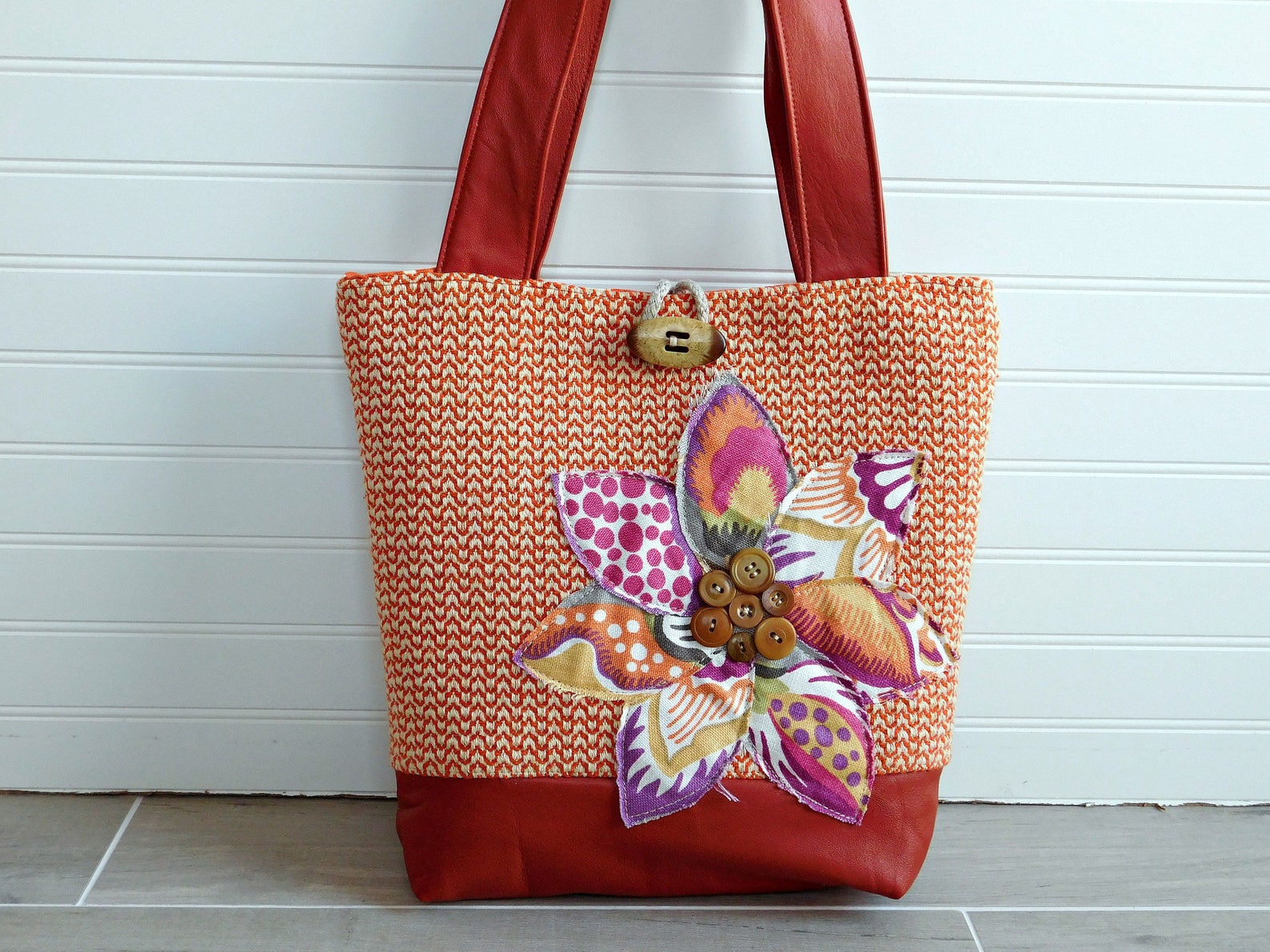 Work Bag for Women, Genuine Leather Tote Bag With Zipper, Burnt Orange ...