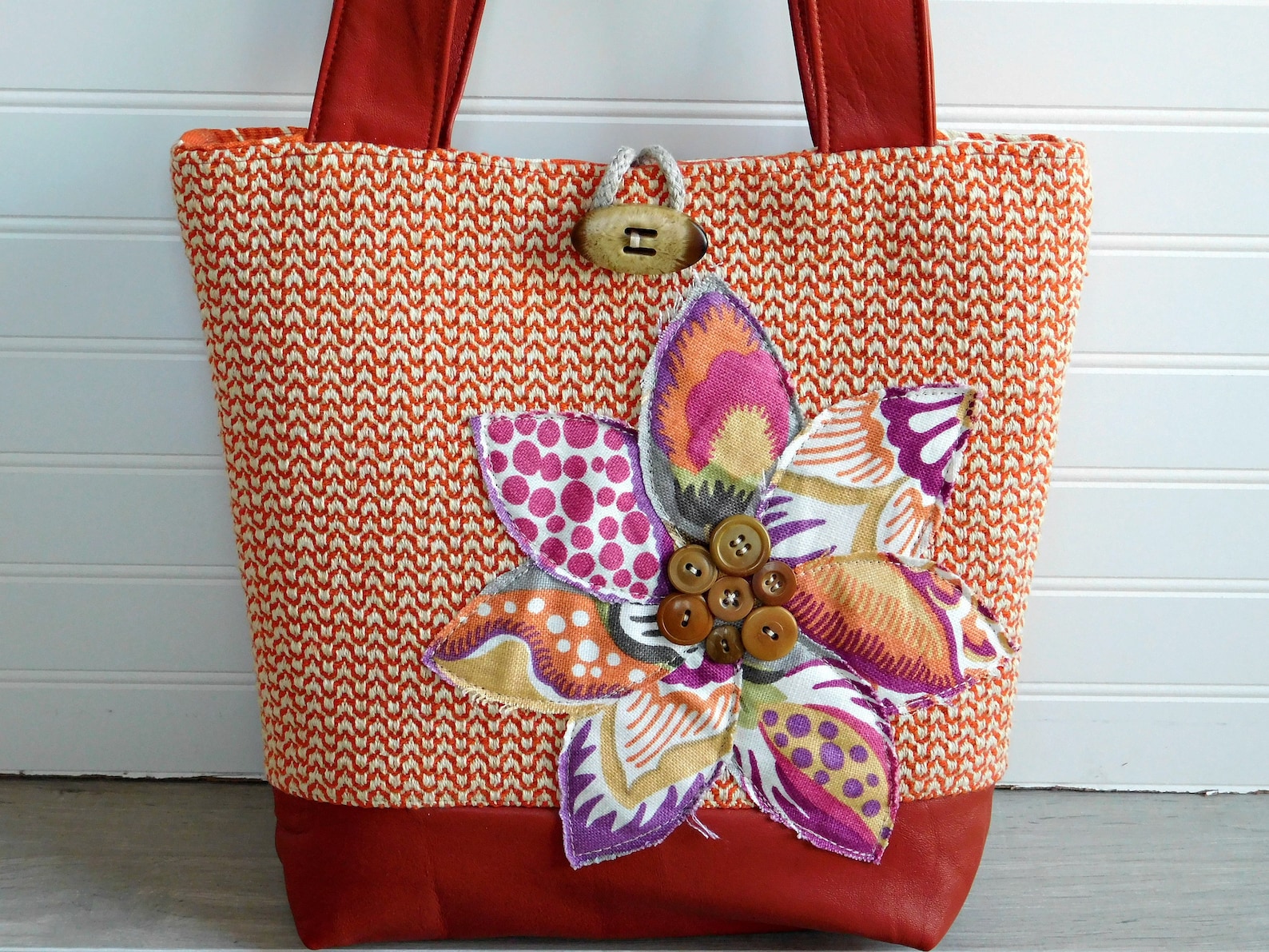 Work Bag for Women, Genuine Leather Tote Bag With Zipper, Burnt Orange ...