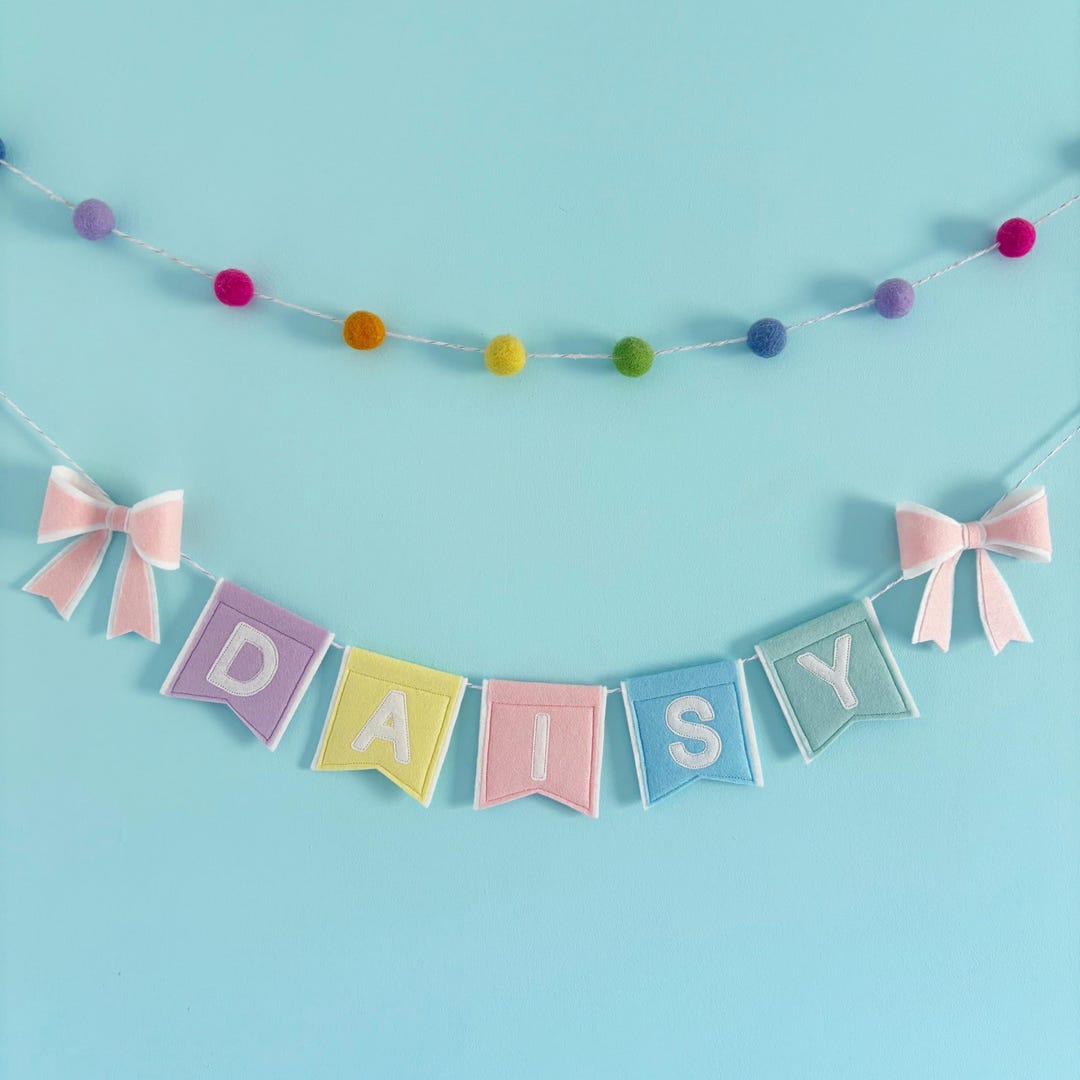 Custom Name Bunting in Pastels, Bow Bunting, Personalised Pastel Bow ...