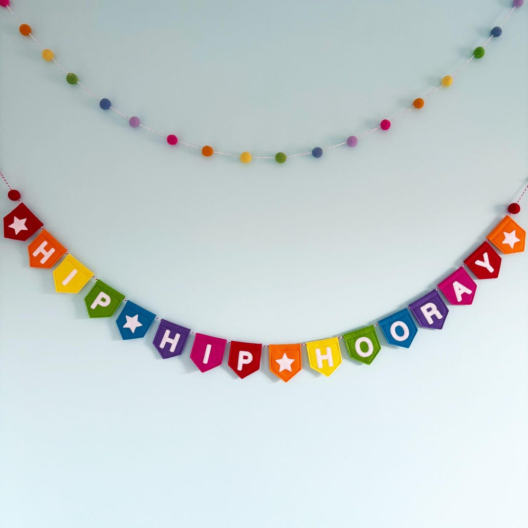 Rainbow Hip Hip Hooray Bunting, Birthday Banner, Celebration Garland ...