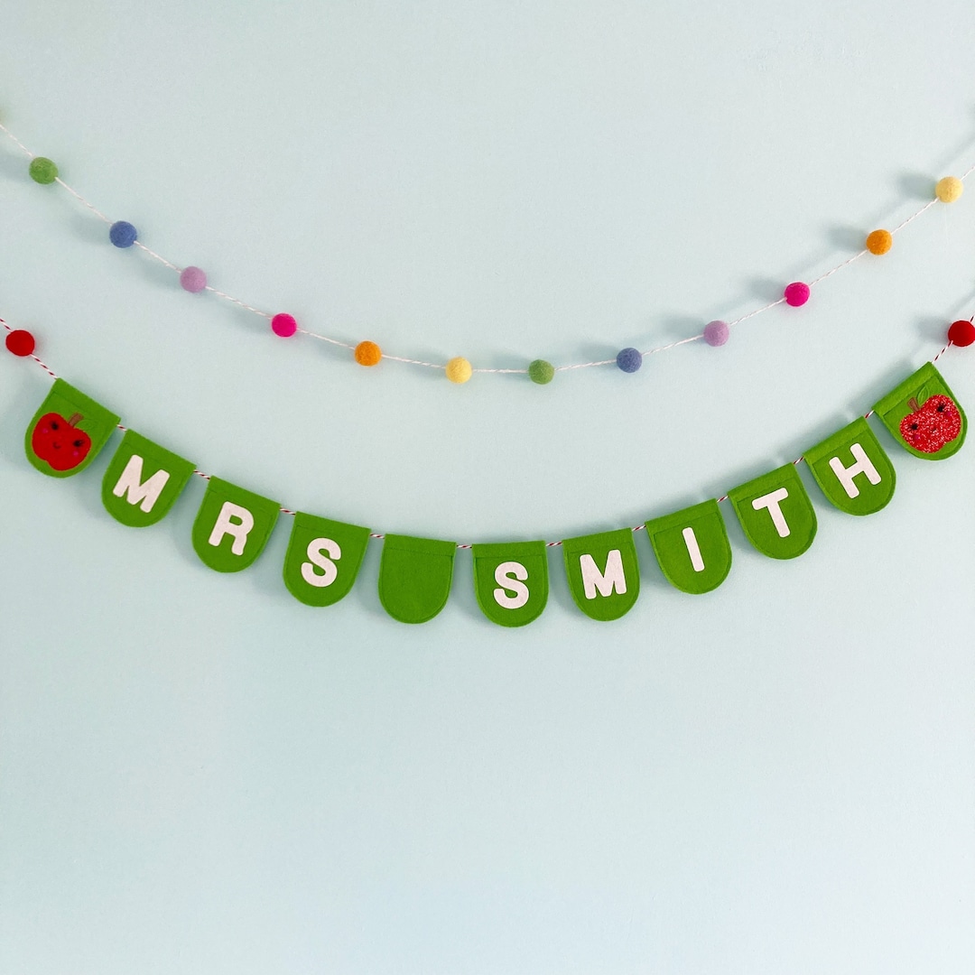 Personalised Teacher Bunting, Red and Green Apple Garland, End of ...