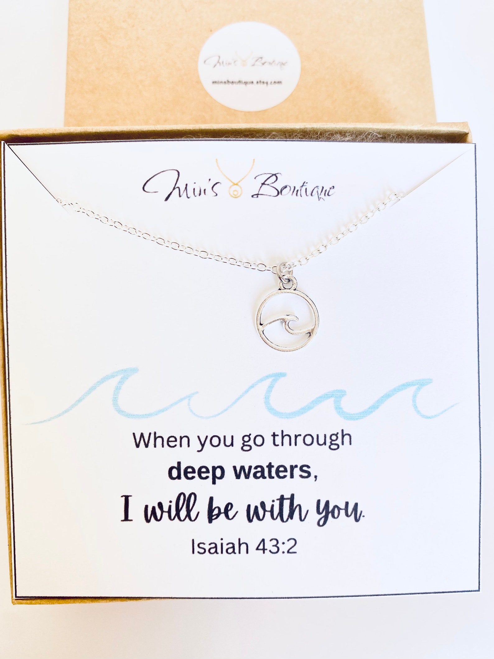 When You Go Through Deep Waters, I Will Be With You Necklace - Wave ...