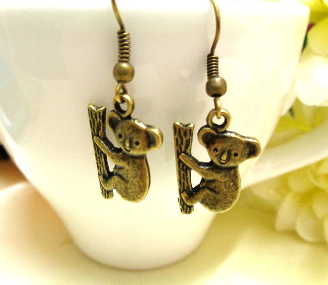 Bronze Koala Earrings Animal Earrings Simple Earrings Small | Etsy