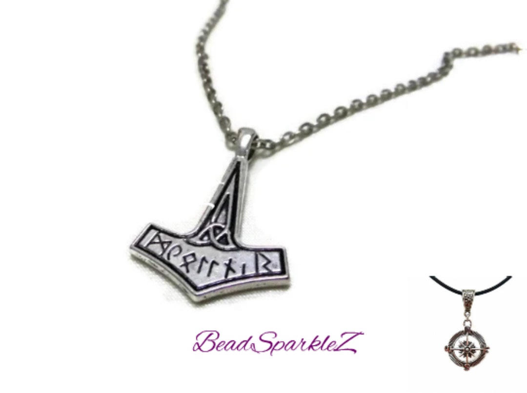 Mjölnir Thor's Hammer Necklace, Compass Choker, Viking Necklace, Norse ...