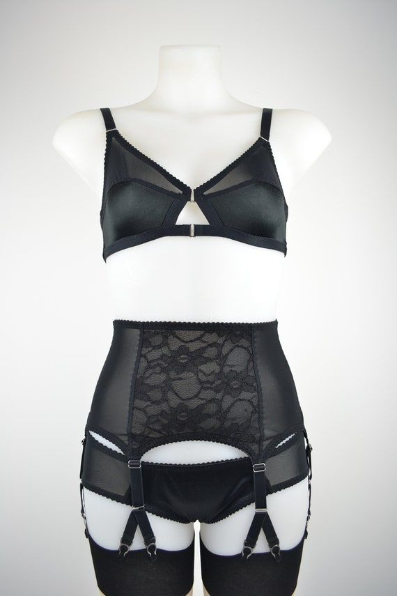 Suspender Garter Belt 6 Y Strap Mesh And Black Lace Vintage Etsy
