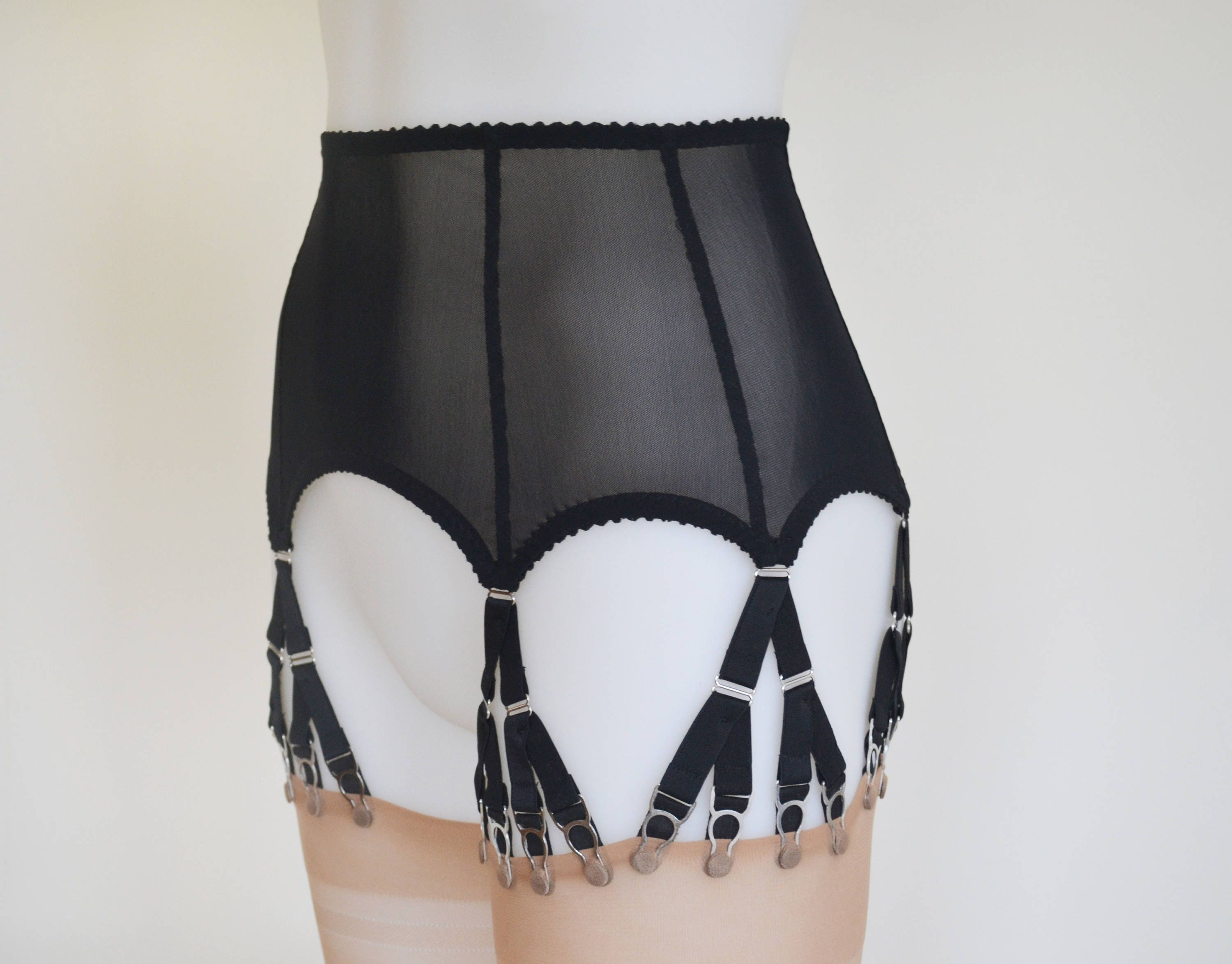 Multi Strap Suspender Garter Belt Sheer Black Webbed 24 Etsy