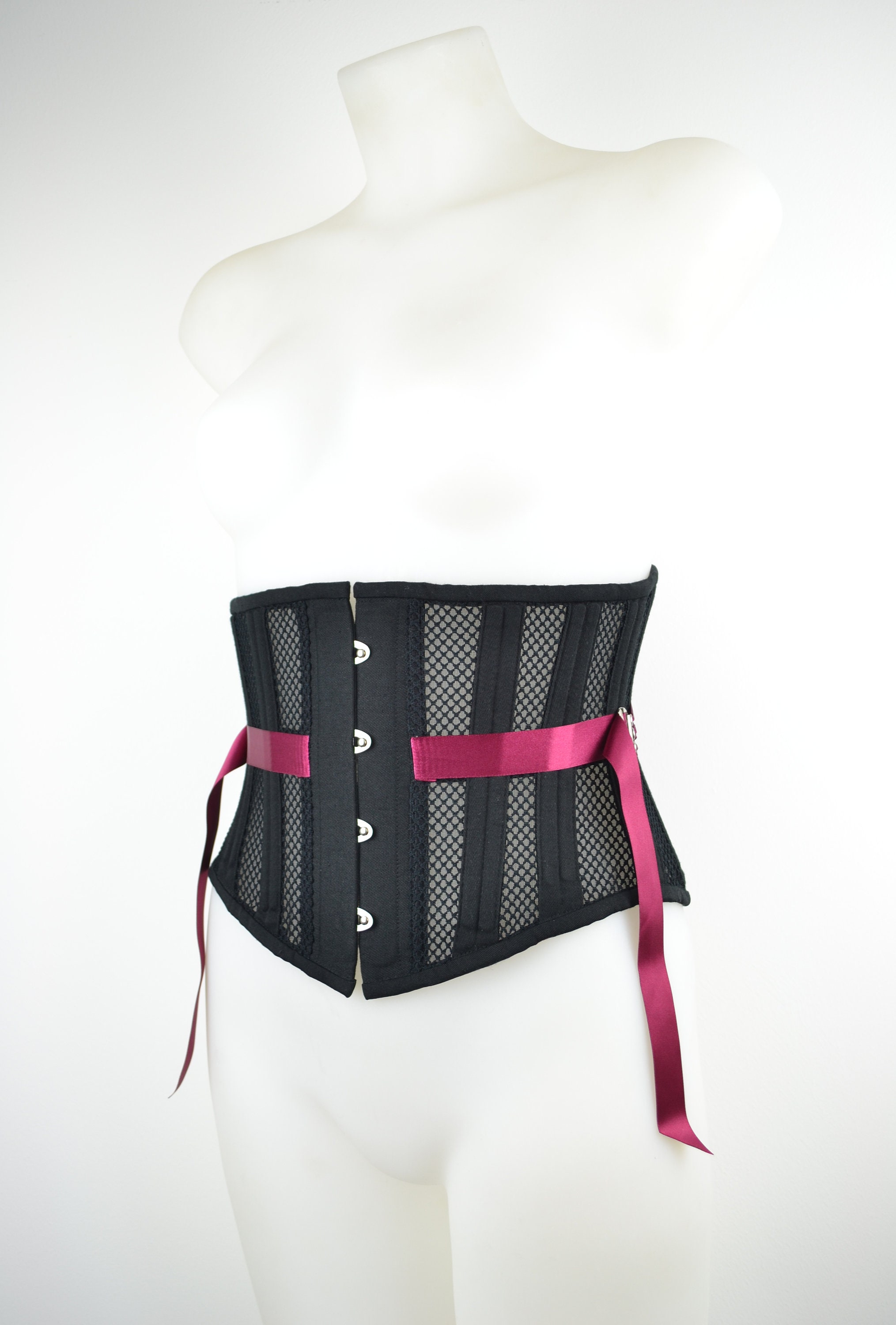 Black Mesh Fan Laced Underbust Corset in plus size sizes | Etsy