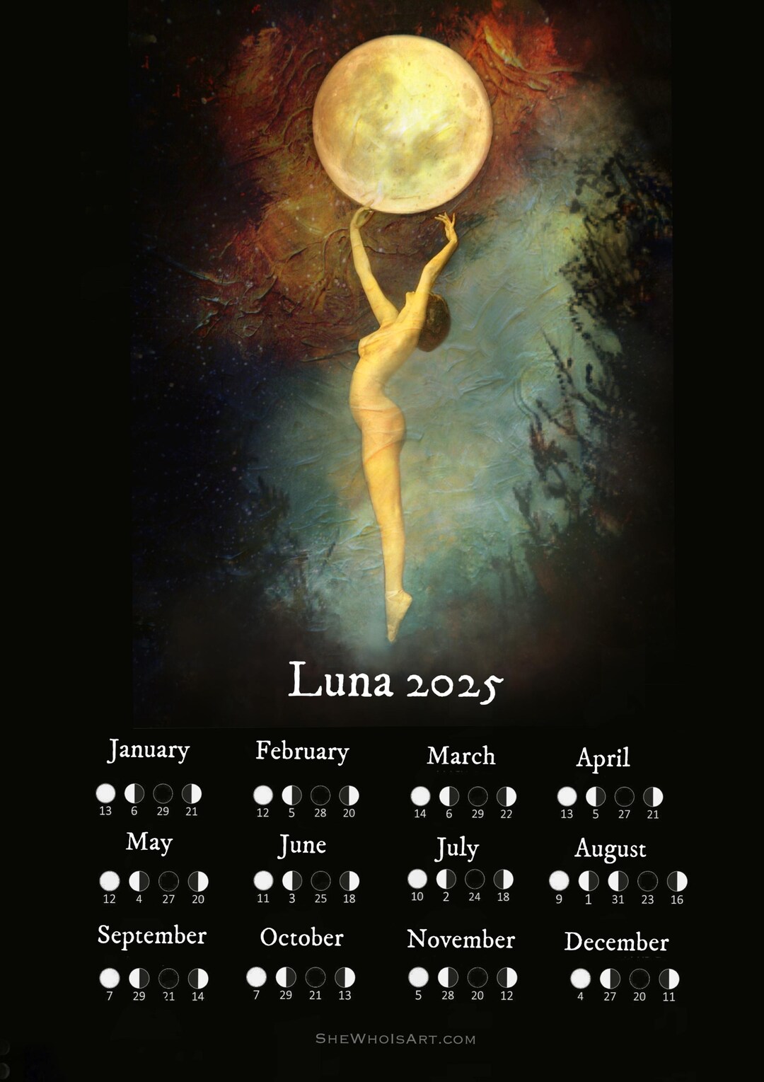 NEW- LUNA 2025 Moon Phase Calendar 11X17 Poster (ascent of the White ...