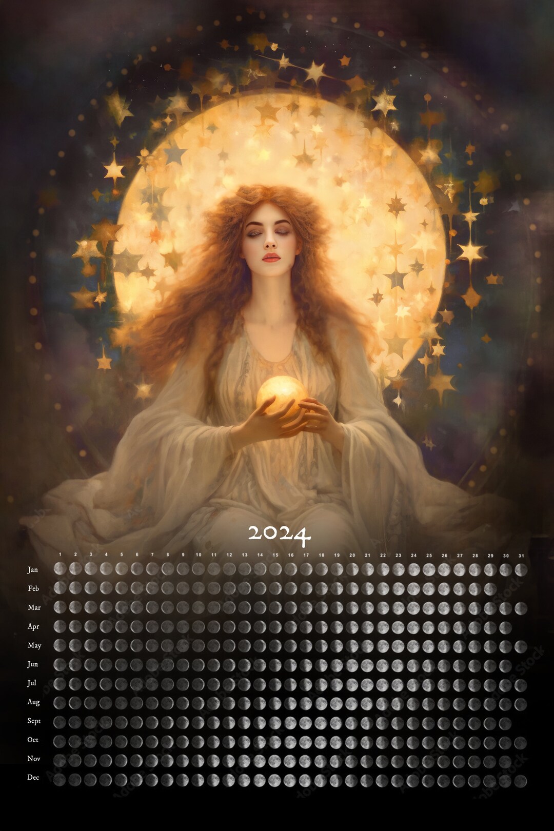 NEW- LUNA 2024 Moon Phase Calendar 11X17 Poster - Your Choice of Art - Etsy