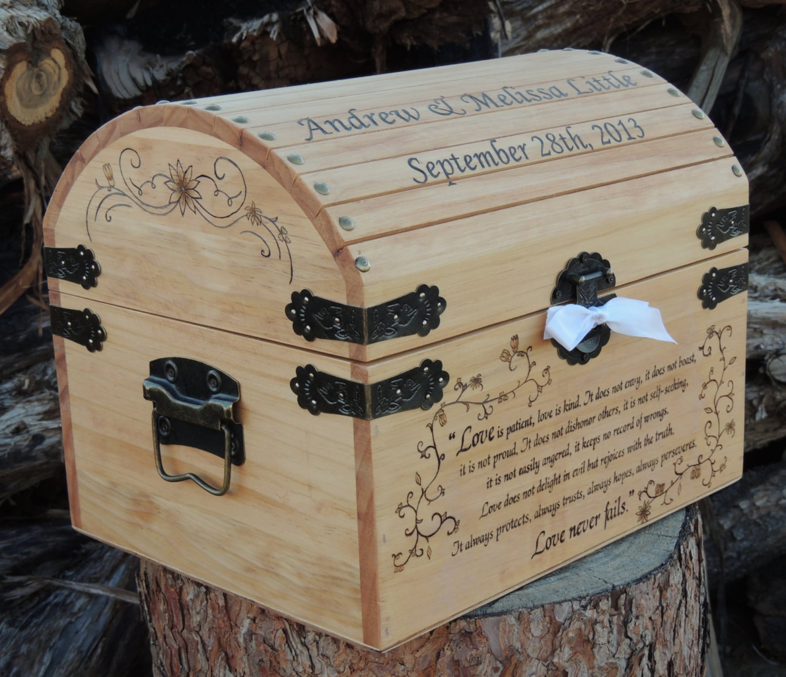 Medium Wedding Time Capsule / Memory / Keepsake / Card Box Wood Burned ...