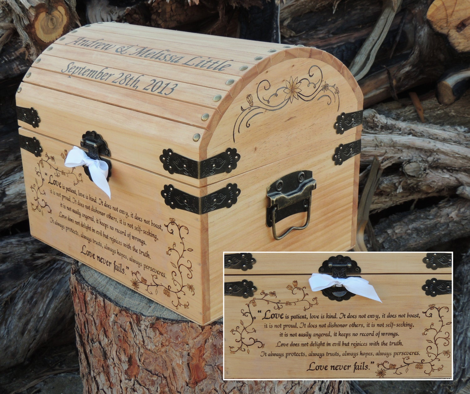 Medium Wedding Time Capsule / Memory / Keepsake / Card Box Wood Burned ...