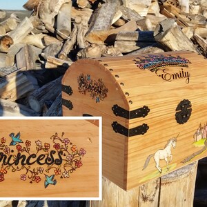 Custom Pyrography Keepsake / Memory Box Wood Burned Unicorn and Castle ...