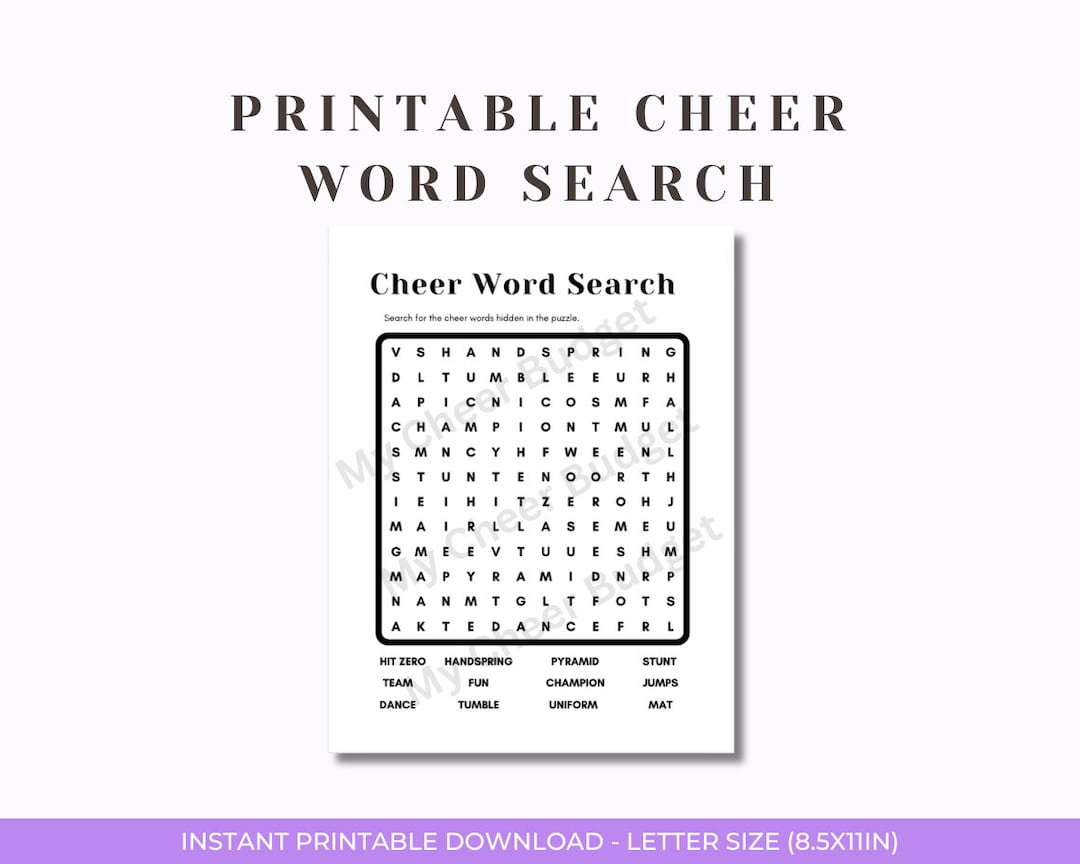 Fun Cheer Word Search Printable for Cheerleaders Instant Digital ...
