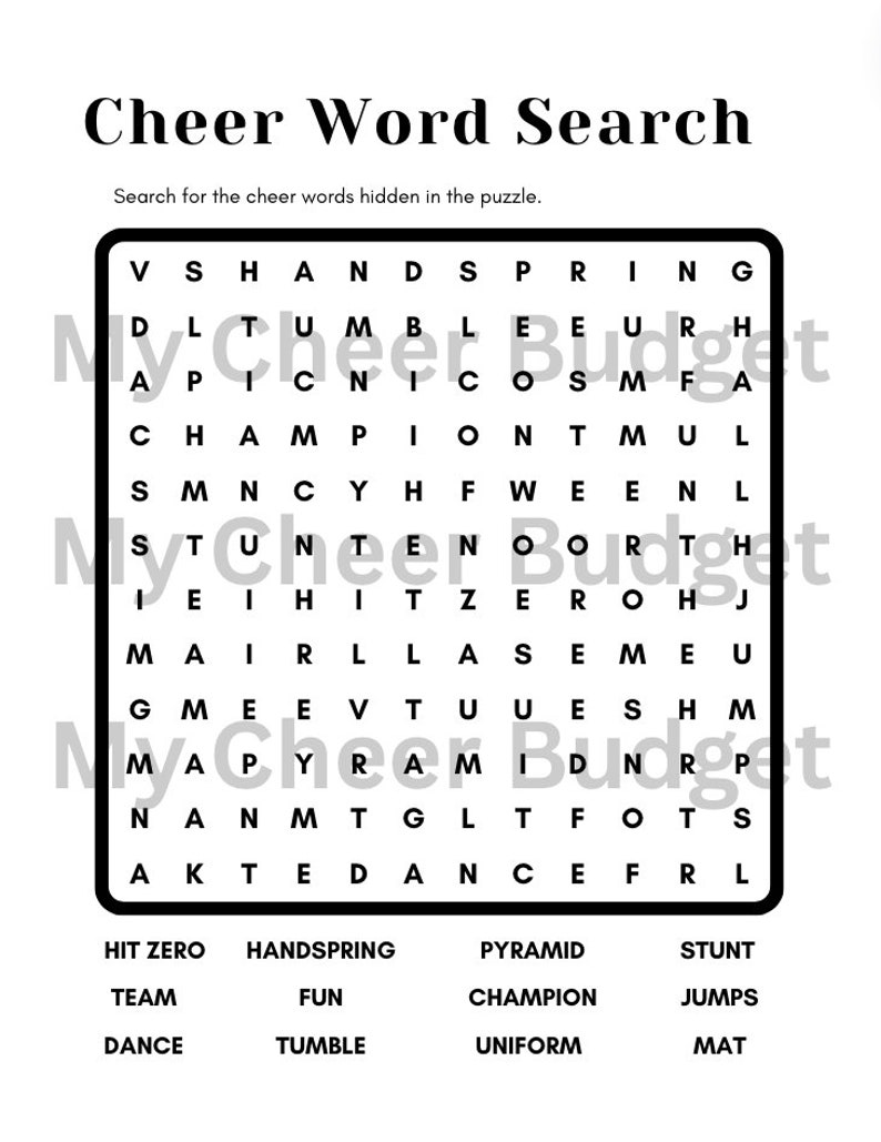 Cheer Word Search PDF Printable, Competition Activity for Tiny/mini ...