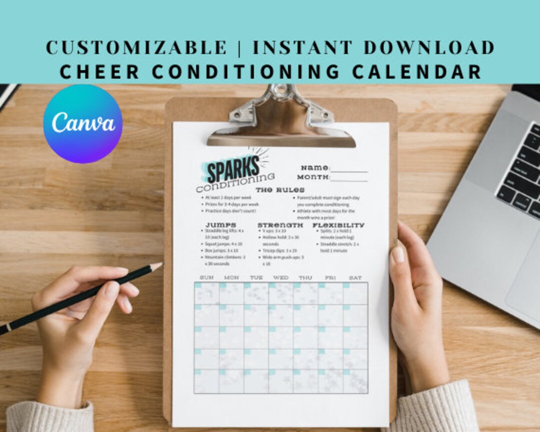 Customizable Cheer Conditioning Workout Calendar, Printable Strength ...