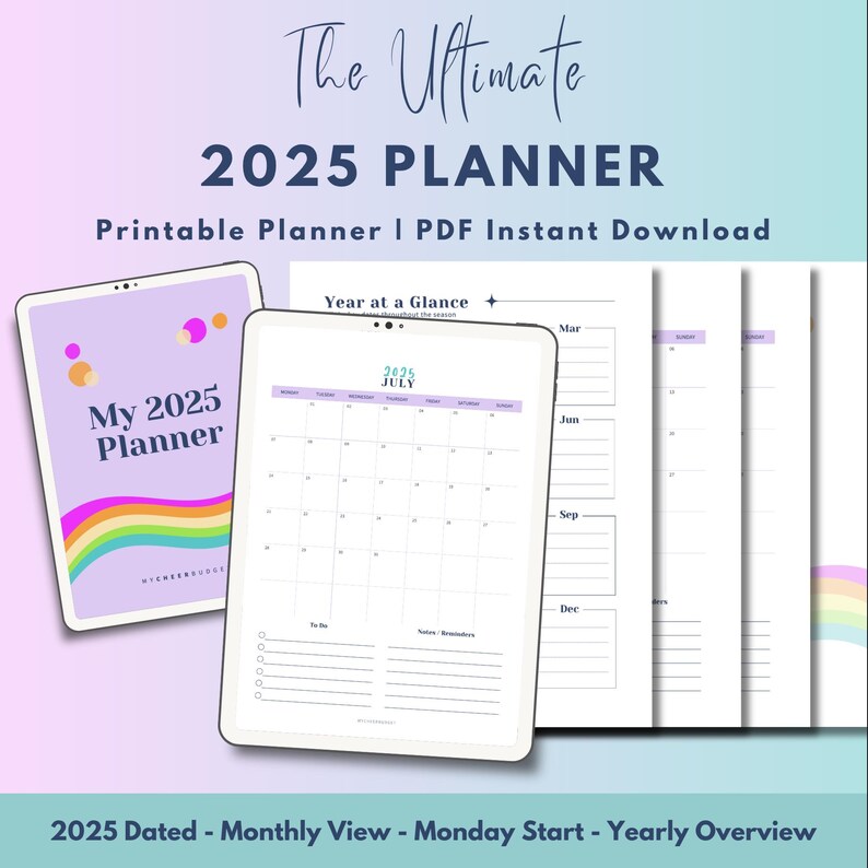 2025 Dated Planner Printable PDF Digital Download Monthly & Yearly ...