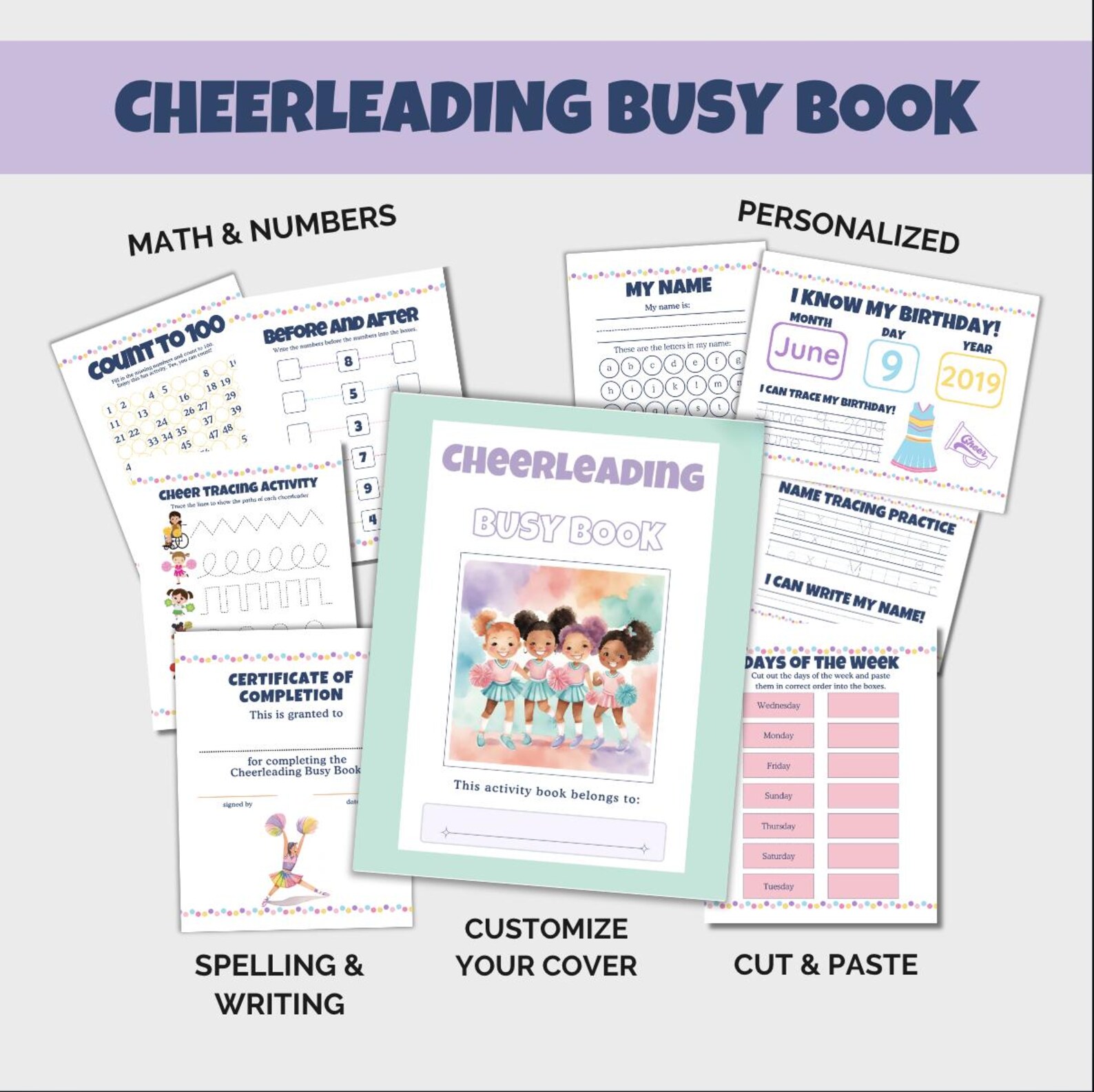 Cheerleading Busy Book, Personalized Quiet Activity Preschool ...