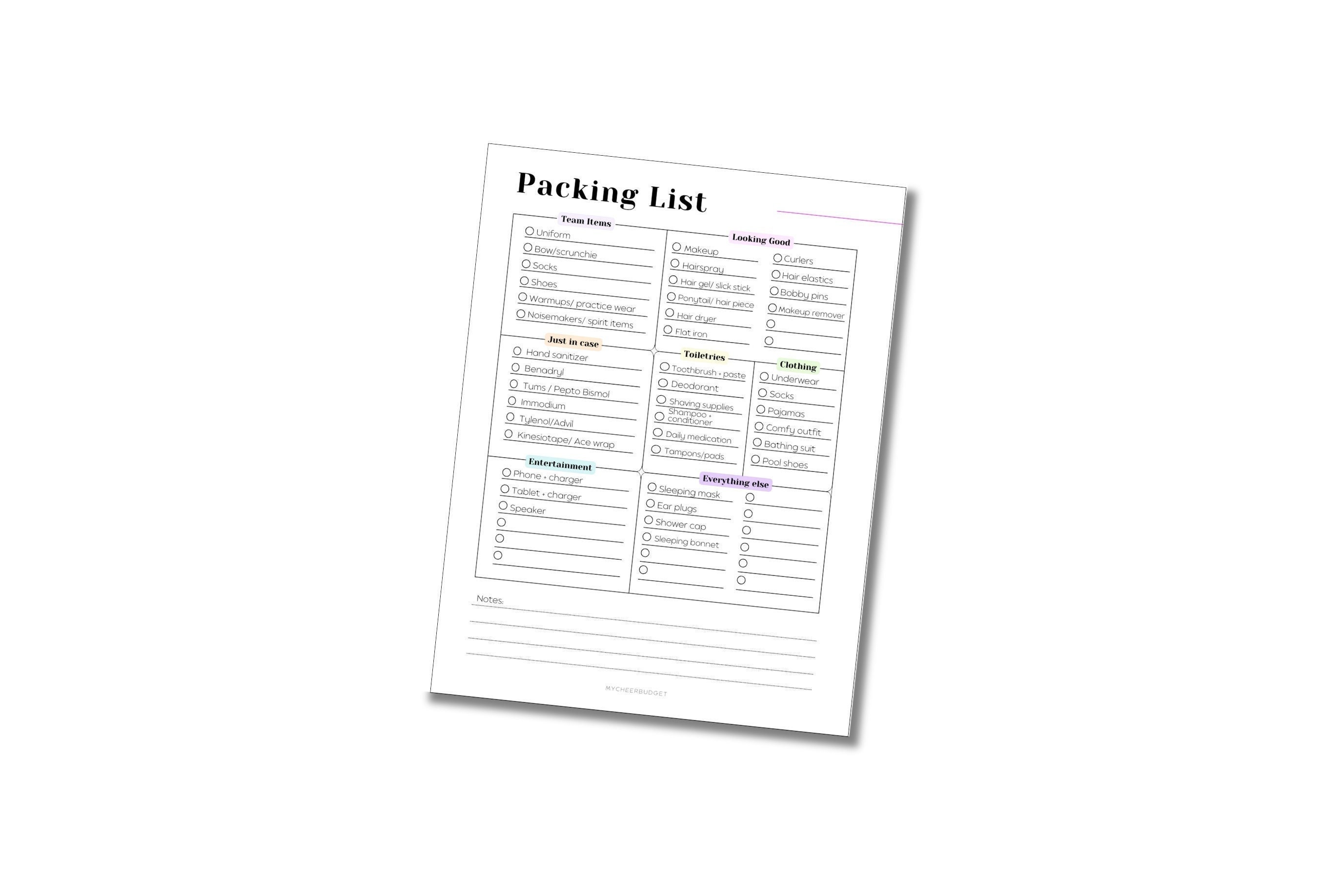 Packing List for Cheer Competition | Printable Planner Insert | Digital ...