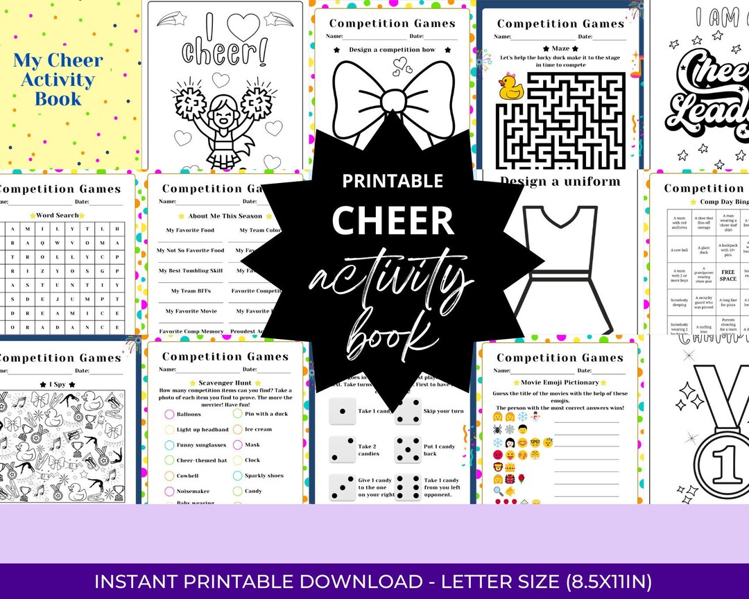 Competitive Cheer Activity Book for Kids: Coloring Pages, Bingo ...