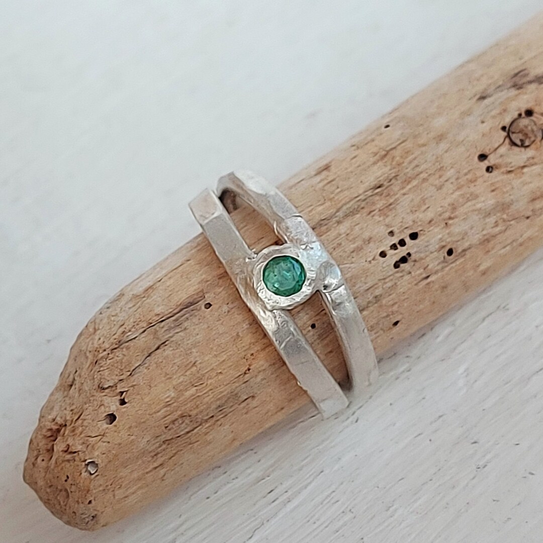 Double Band Emerald Ring, Sterling Silver, Freeform, May Gift, Organic ...