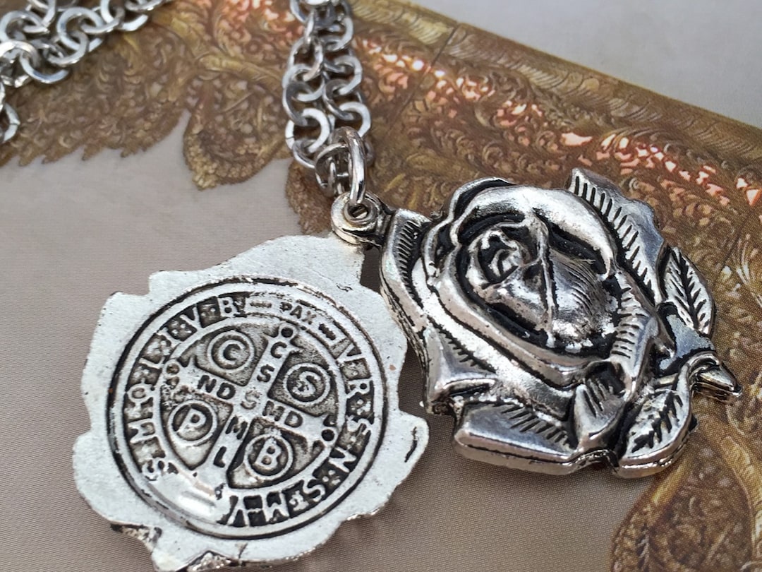 St Benedict Exorcism Locket With 23" Chains/ Silver Plated With Vintage ...
