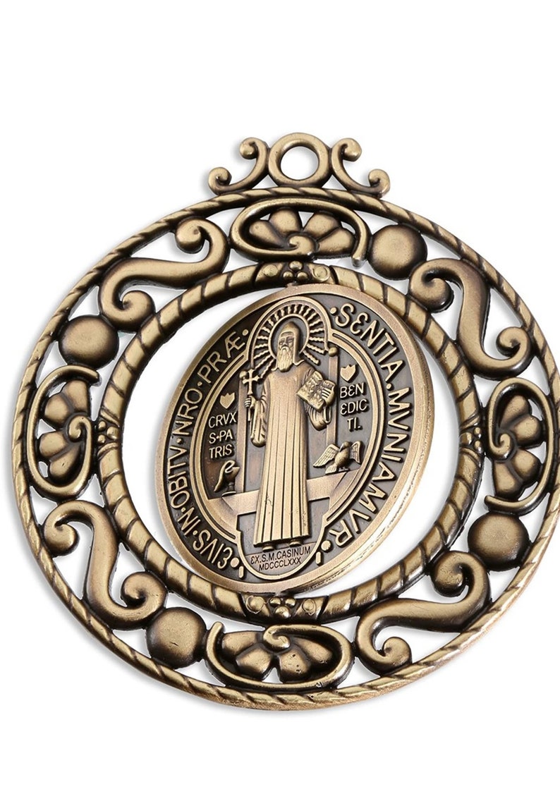 XXL St Benedict Medal With Gyratory Center Vintage Brass Tone / Medalla ...