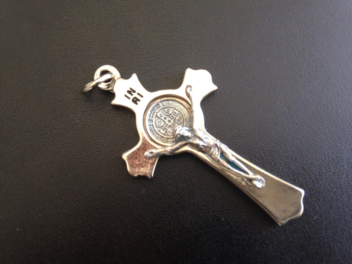 St Benedict Crucifix Medal Antique Silver 2 Tall / Cruz - Etsy