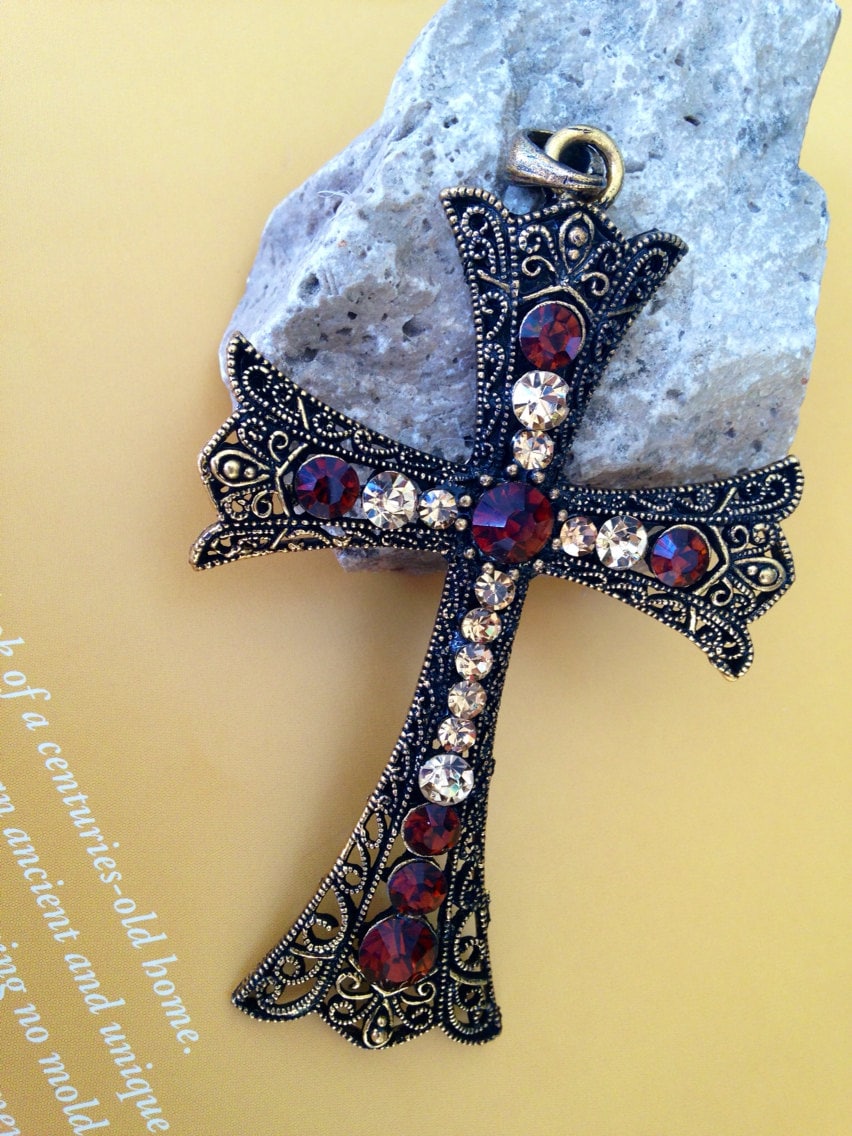 Rhinestone Embellished Cross / Antique Gold Tone / Cross - Etsy