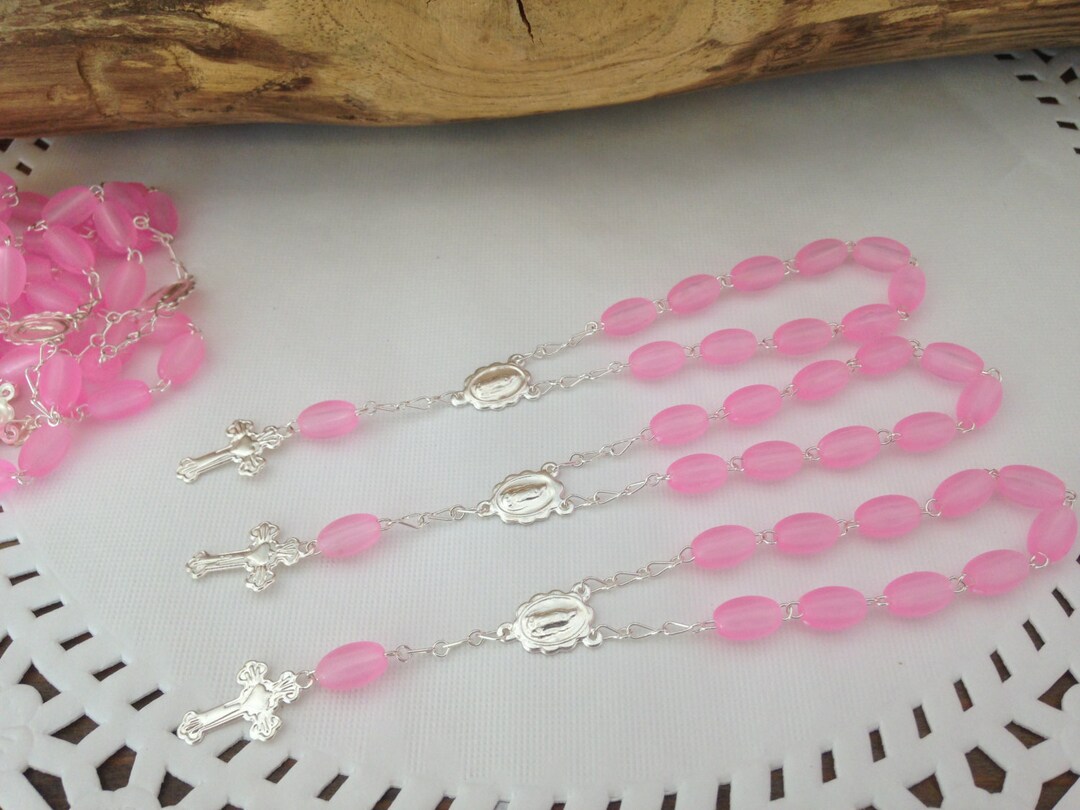 100 Wholesale Pink Baptism Favors Mini Rosaries/pink Frosted Rice ...