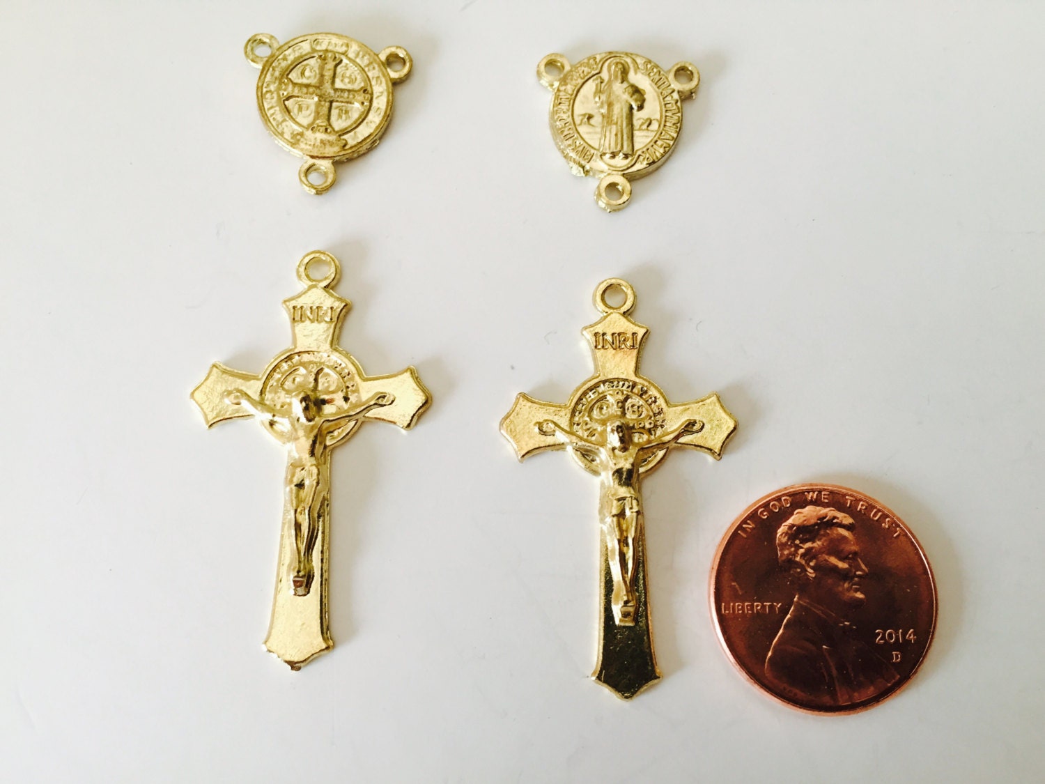 2 sets of Rosary crucifix bright gold finish and center | Etsy