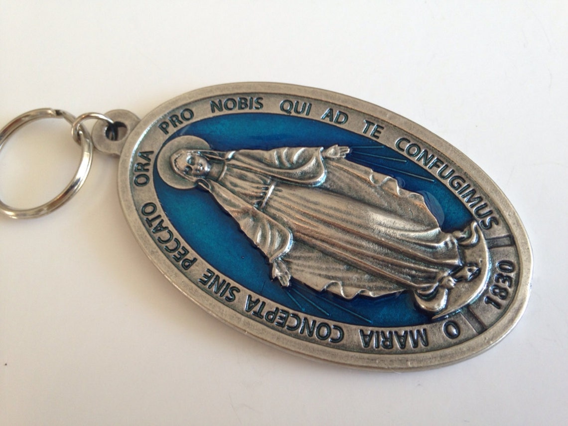 Virgin Mary Medal Key Chain Hand Finished/ Llavero Con Medalla De La ...