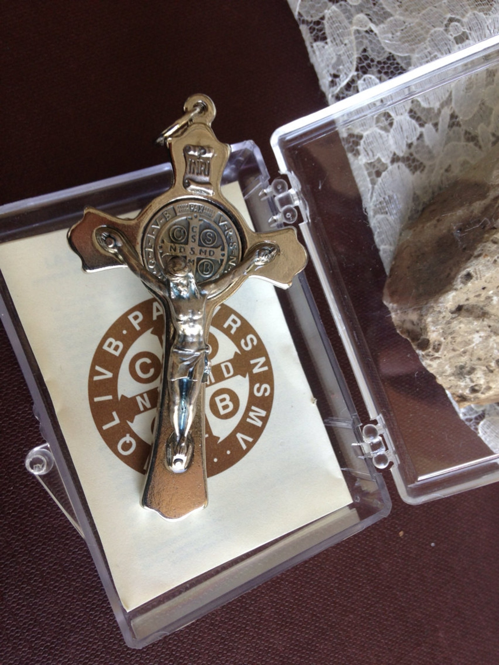 St Benedict Crucifix Medal Antique Silver 3 Tall/ - Etsy