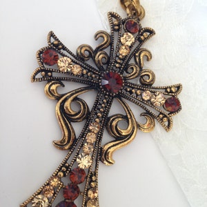 Rhinestone Embellished Cross / Antique Gold Tone / Cross Pendant/ Cruz ...